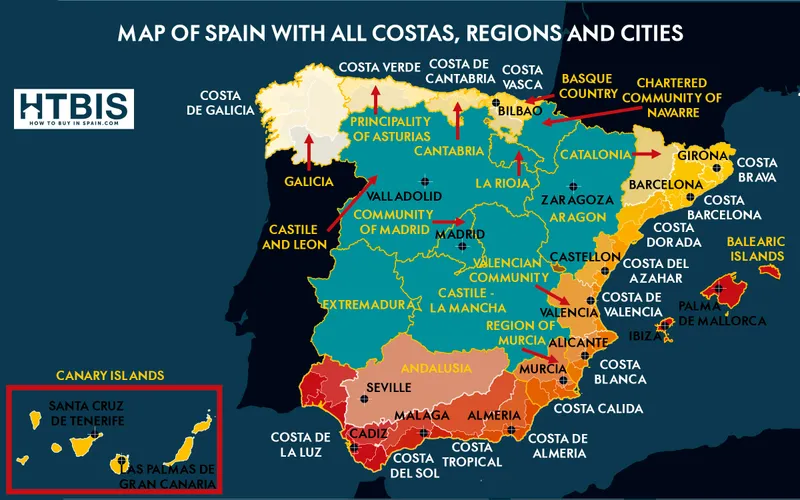 Your ultimate map of Spain with all the regions, the costas and the ...